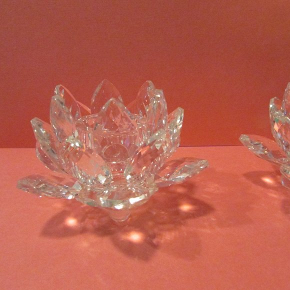 amlong | Accents | Pair Of Amlong Crystal Clear Lotus Flower Candle ...
